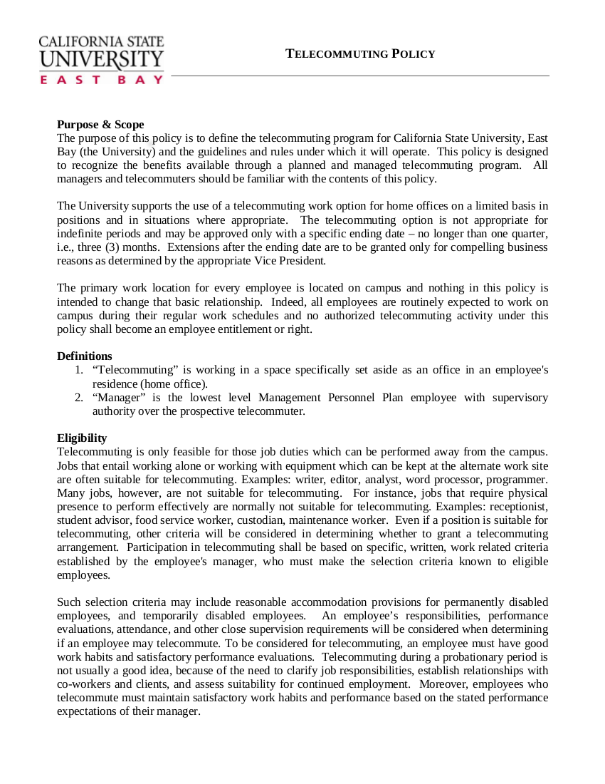 Telecommuting Policy - 9+ Examples, Format, Benefits, PDF