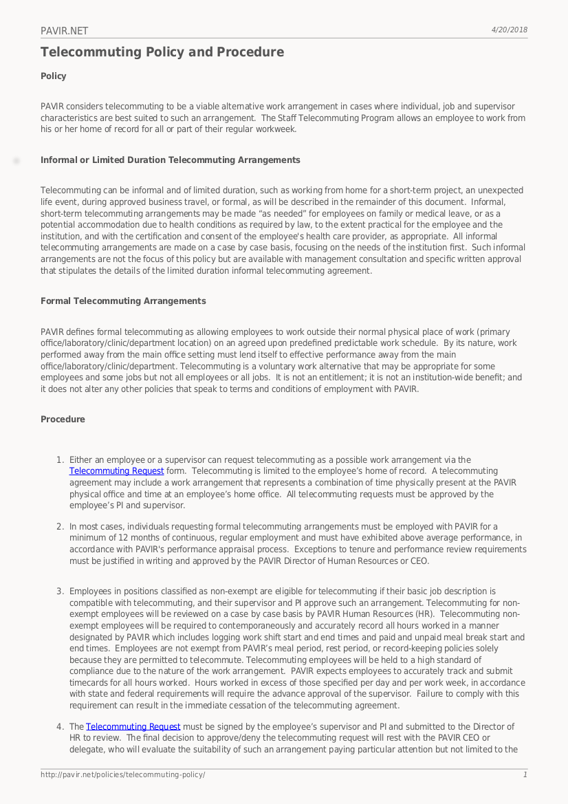 Telecommuting Policy - 9+ Examples, Format, Benefits, PDF
