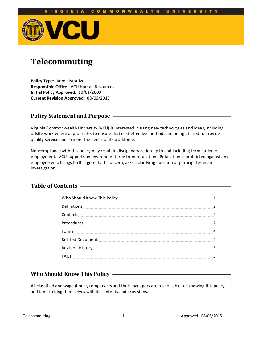 Telecommuting Policy - 9+ Examples, Format, Benefits, PDF