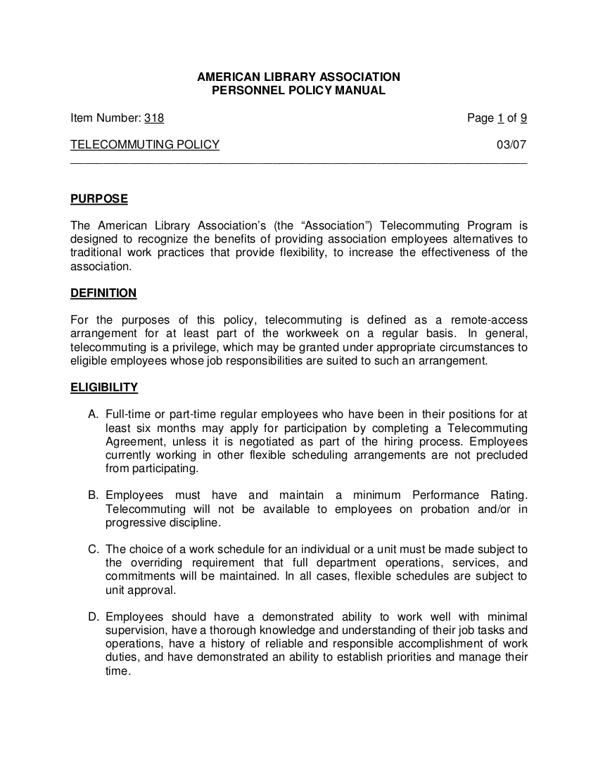 Telecommuting Policy - 9+ Examples, Format, Benefits, PDF