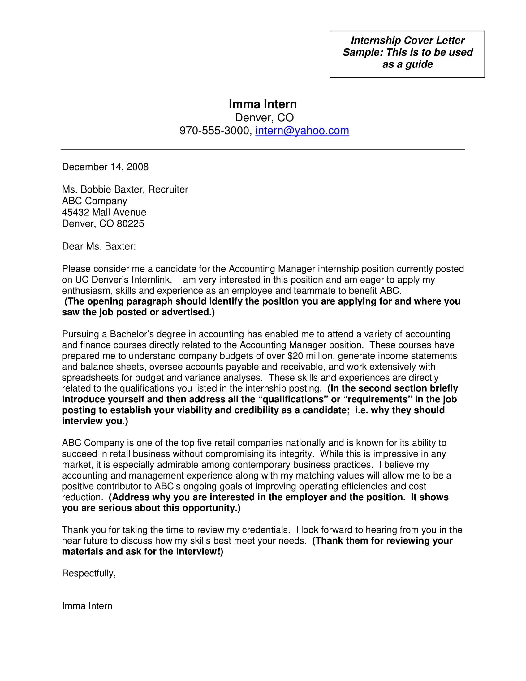 Internship Cover Letter 14 Examples Format Sample Examples