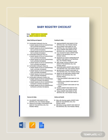 Baby Registry Checklist - 8+ Examples, Format, Pdf | Examples