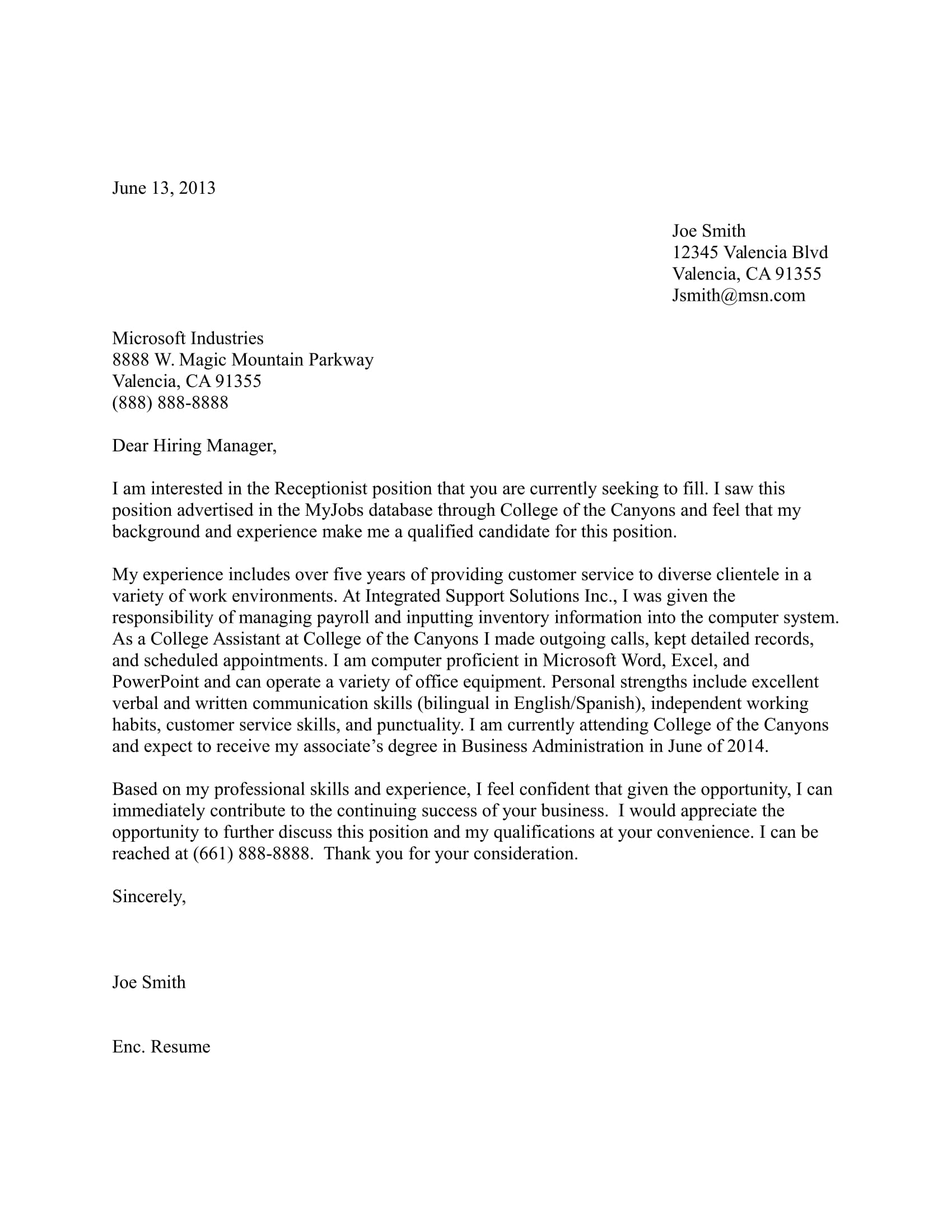 Sample Letters For Job Application