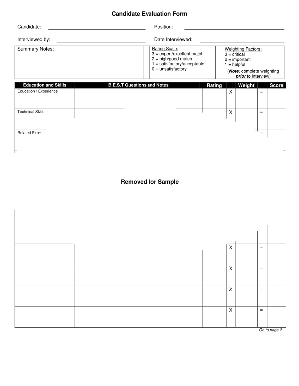 Examples of Candidate Evaluation Forms - Format, Sample | Examples