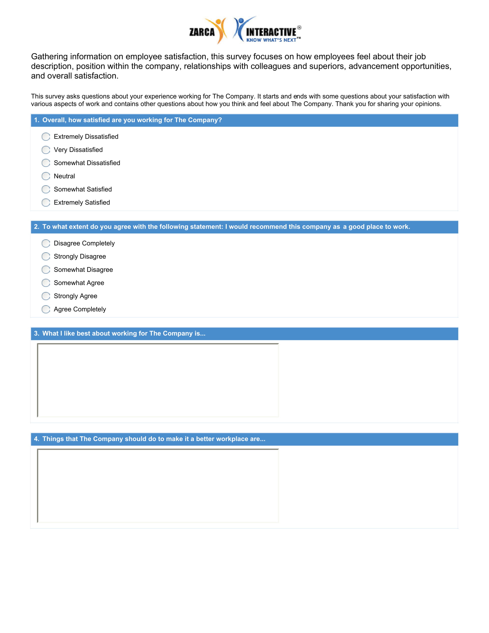 Employee Satisfaction Survey Sample Pdf Master Template
