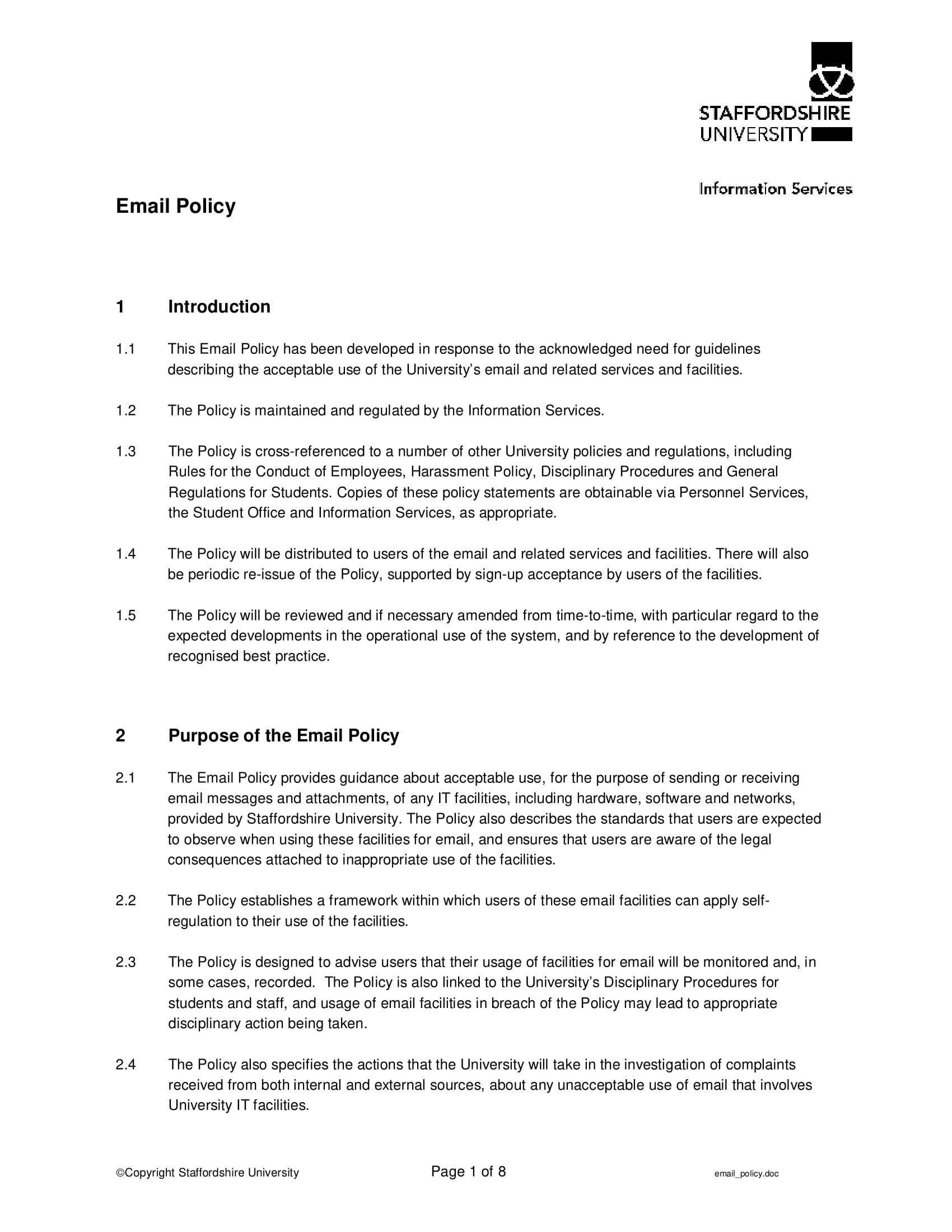 Email Policy Template Email Policy Template