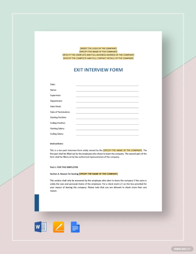 Exit Interview Form - 11+ Examples, Format, Pdf | Examples