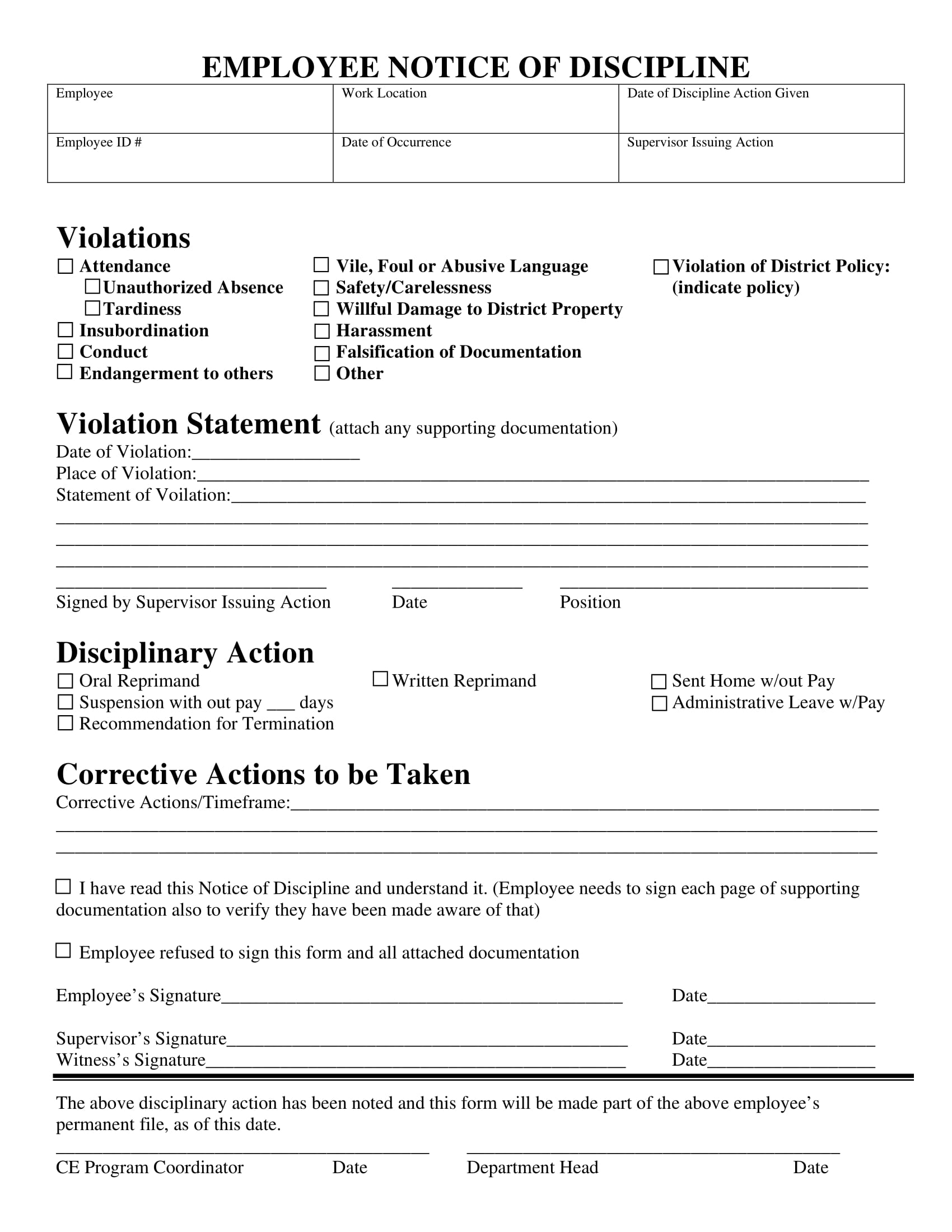 Disciplinary Action Form Examples 9 PDF Word Examples