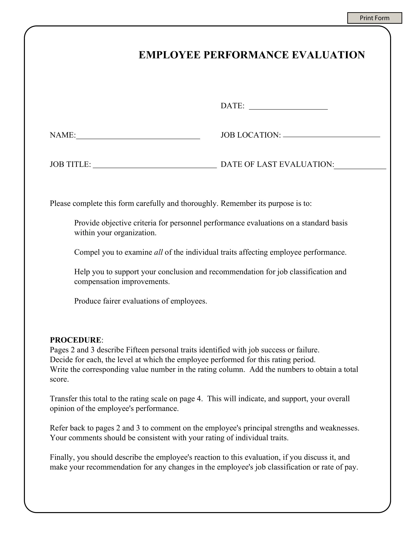 Employee Evaluation Form 9 Examples Format Pdf Examples