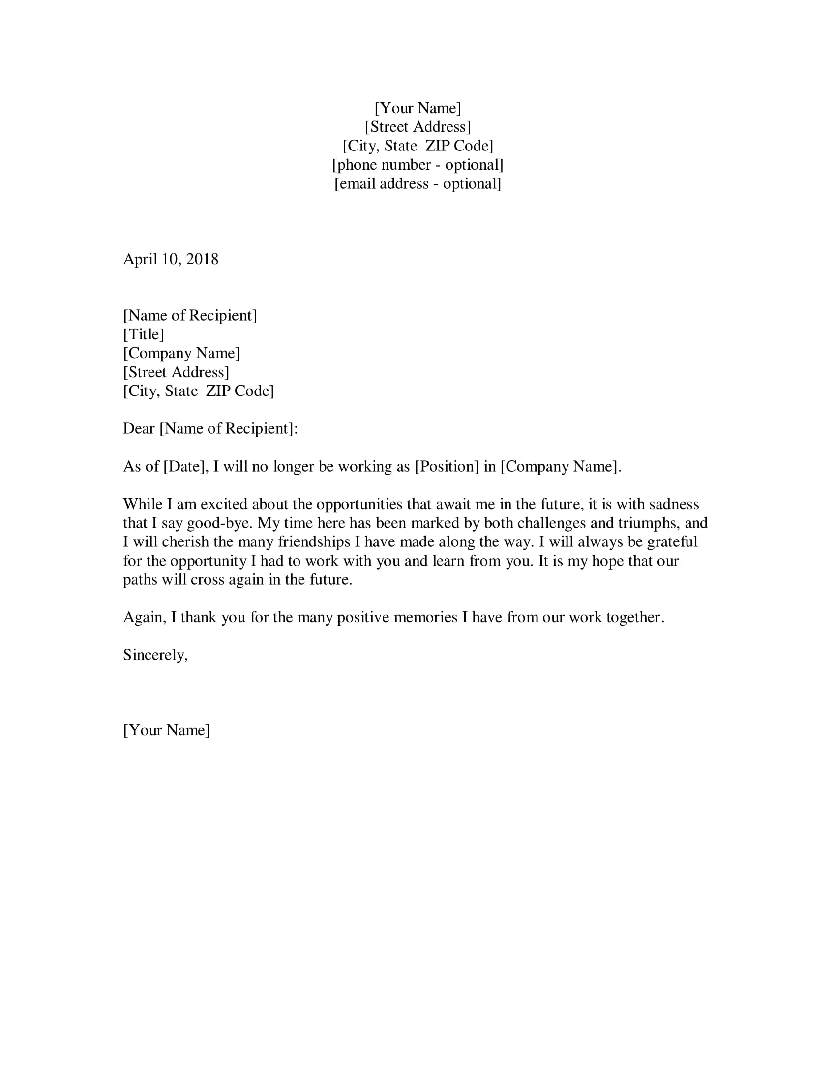 Sample Farewell Letter To Boss