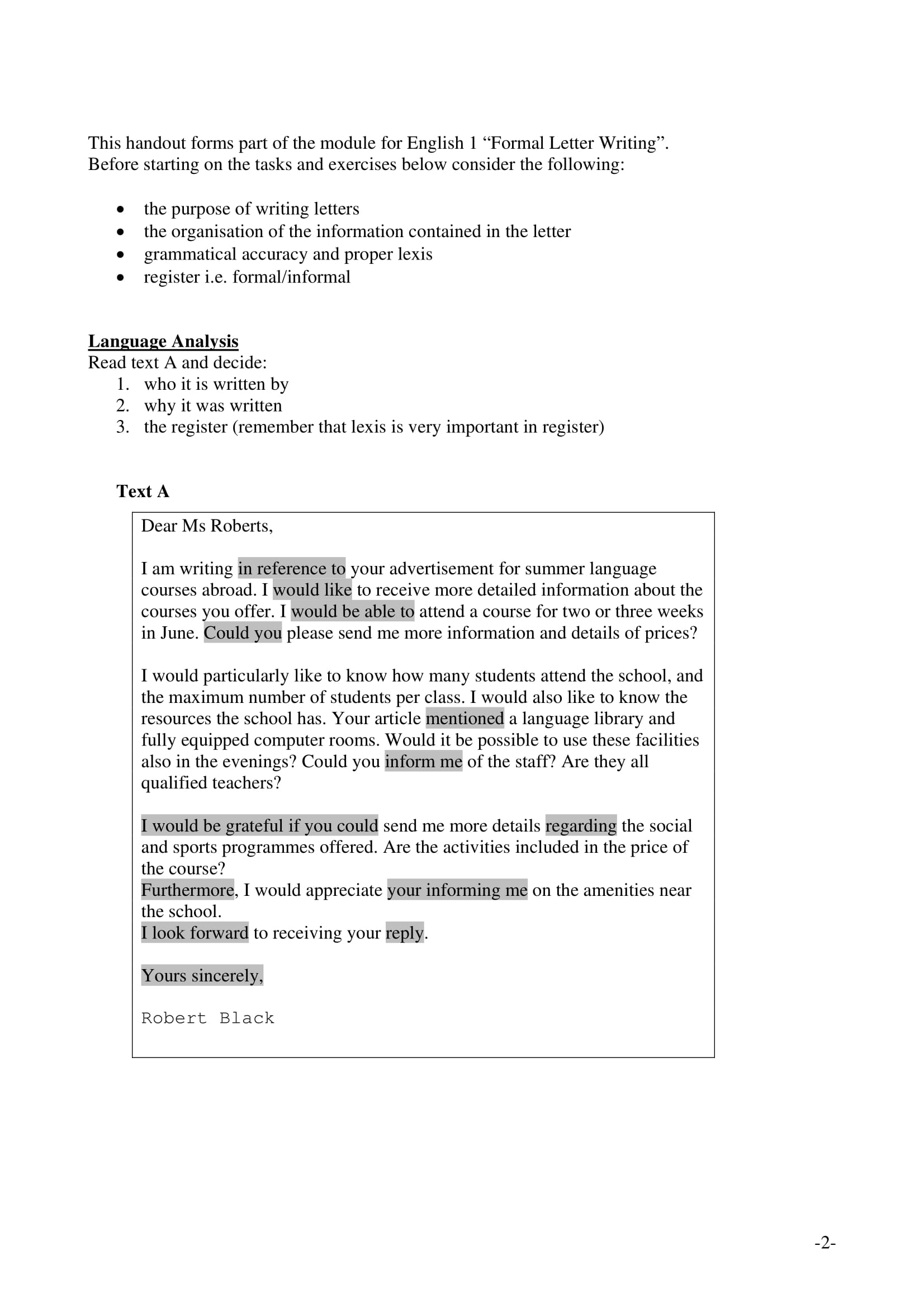 Formal And Informal Letters Examples Pdf