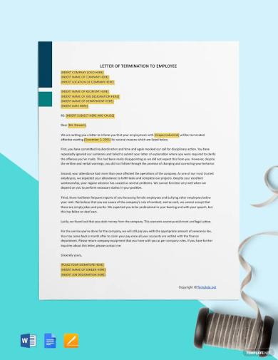Employee Termination Letter Template - 17+ Examples, Format, Sample ...