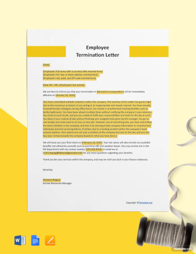 Employee Termination Letter Template - 17+ Examples, Format, Sample ...