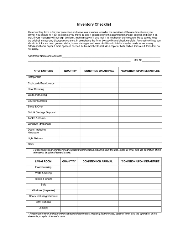 Inventory Checklist Examples 12 PDF Word Examples