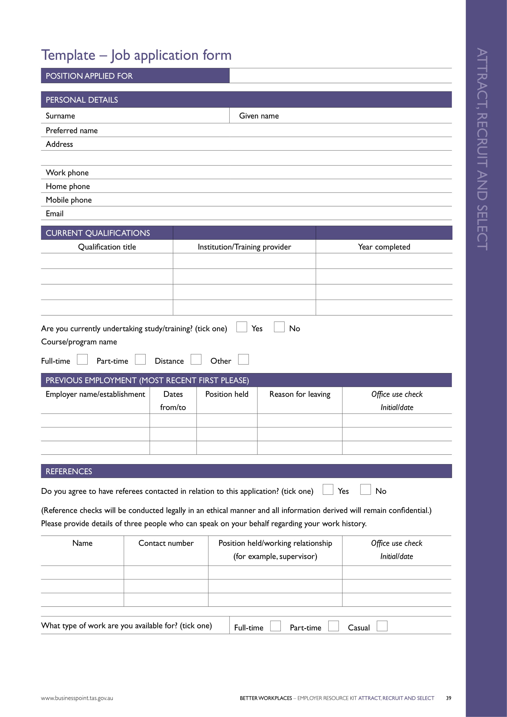 Employment Application Form Template