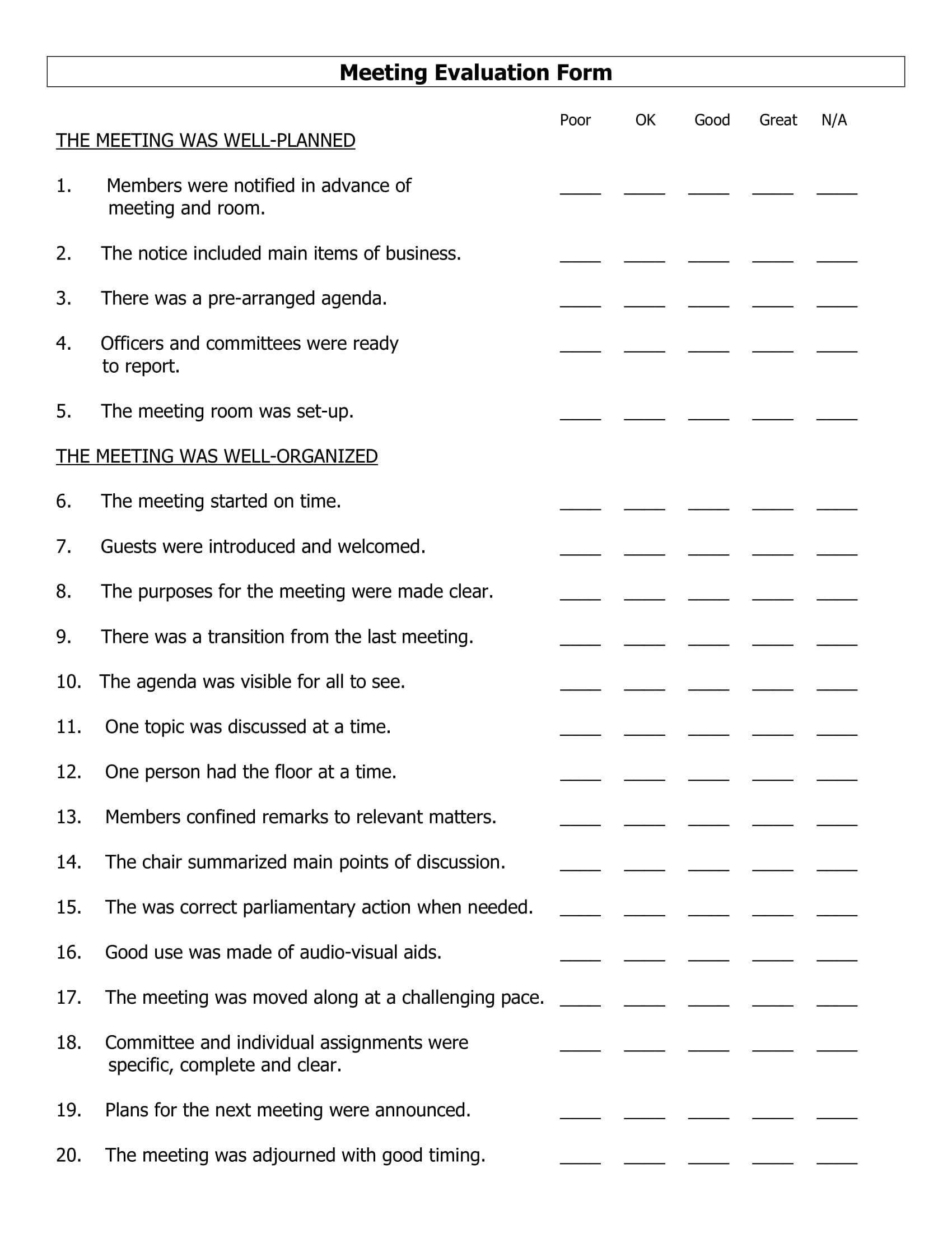 11 Meeting Survey Examples PDF Word Examples