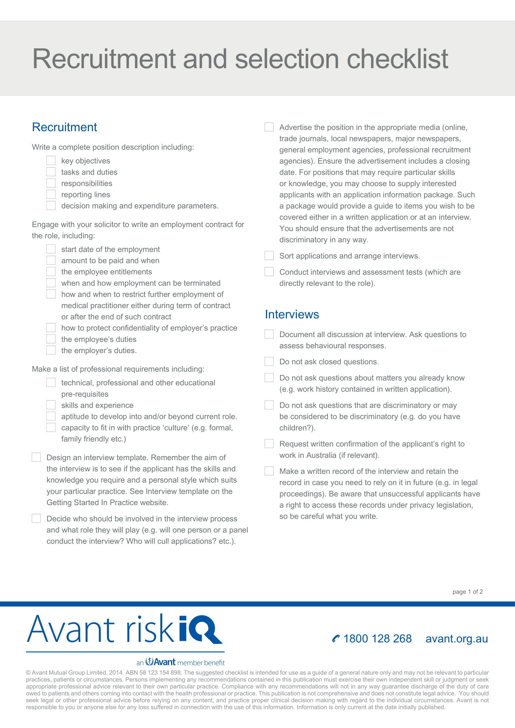 Recruitment Checklist - 10+ Examples, Format, Pdf | Examples
