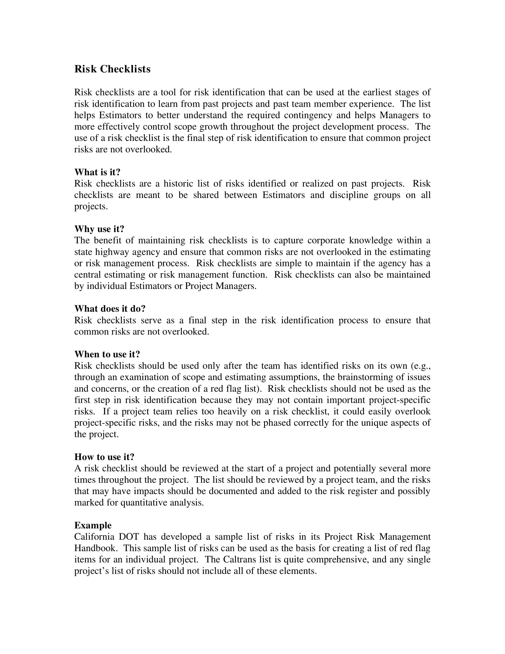 Risk Management Checklist - 10+ Examples, Format, Pdf | Examples