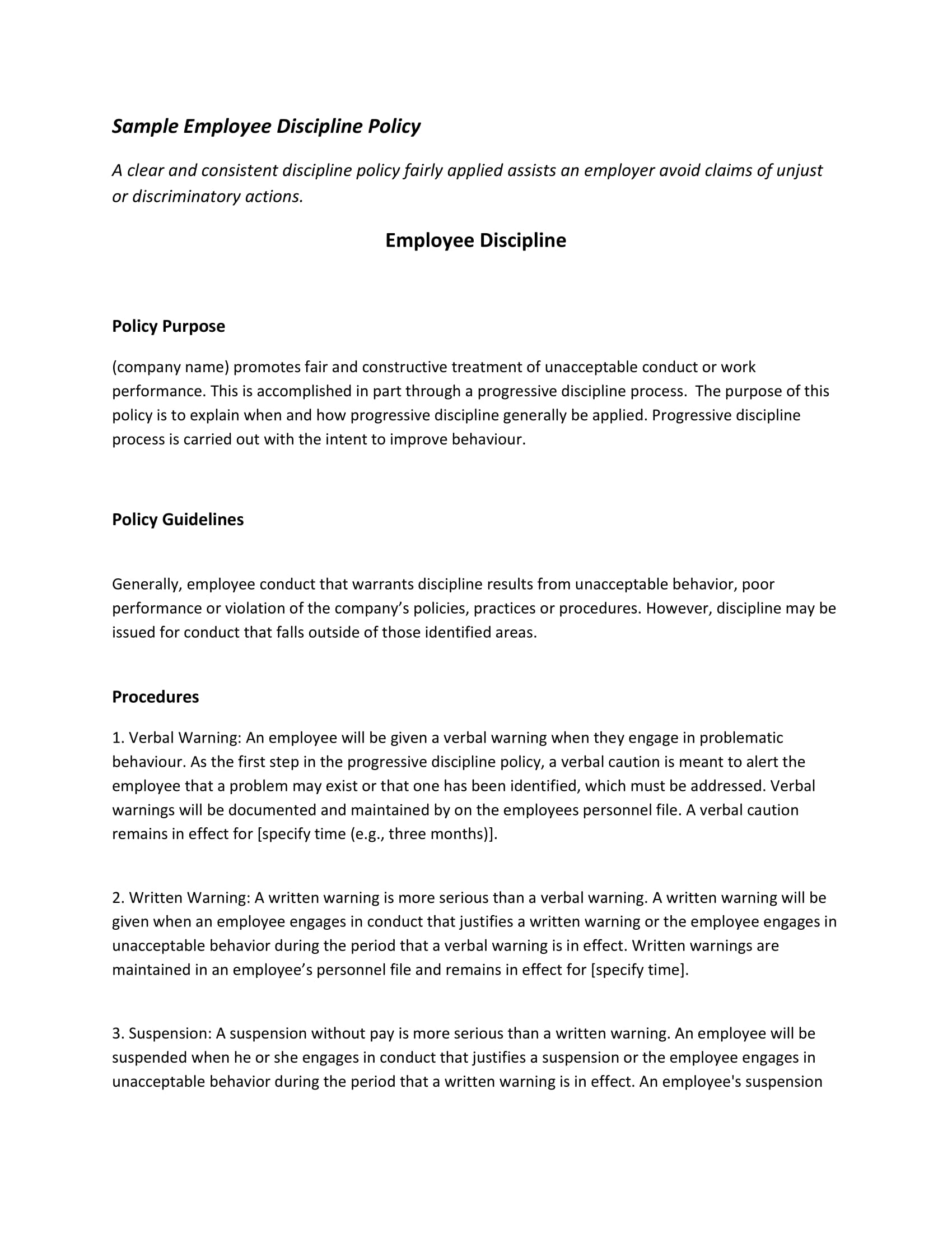 Disciplinary Action Policy Letter To Employee Word Amp Excel Templates 