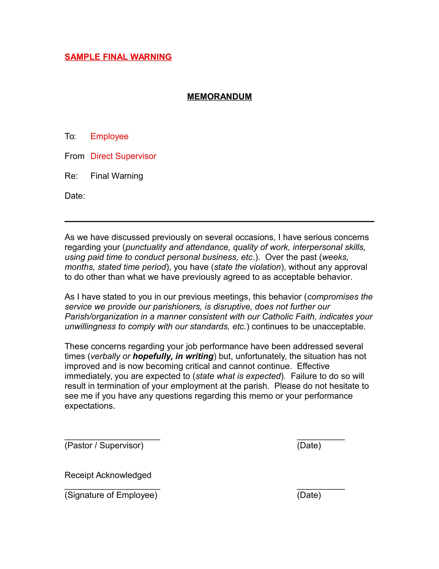 Employee Warning Letter Examples 11 In PDF Google Docs MS Word