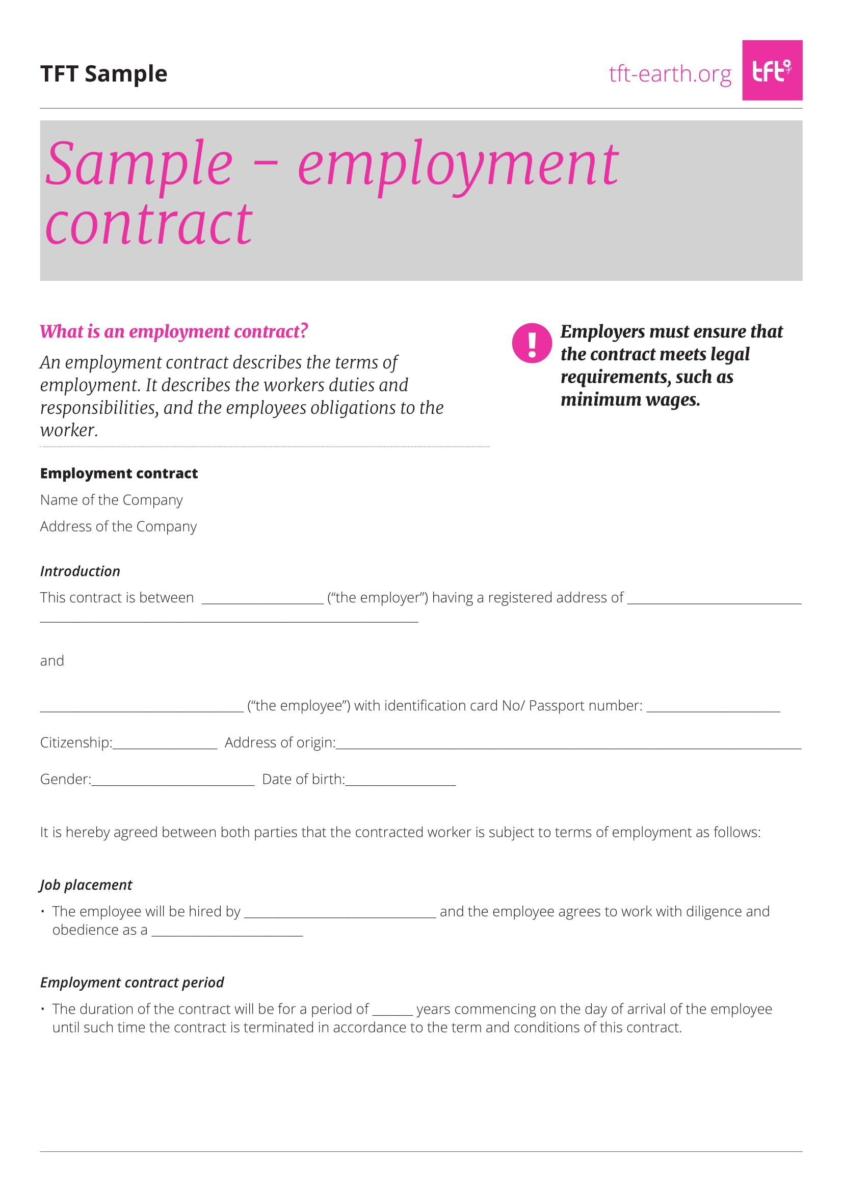 Employment Contract Template Free Agreement Templates