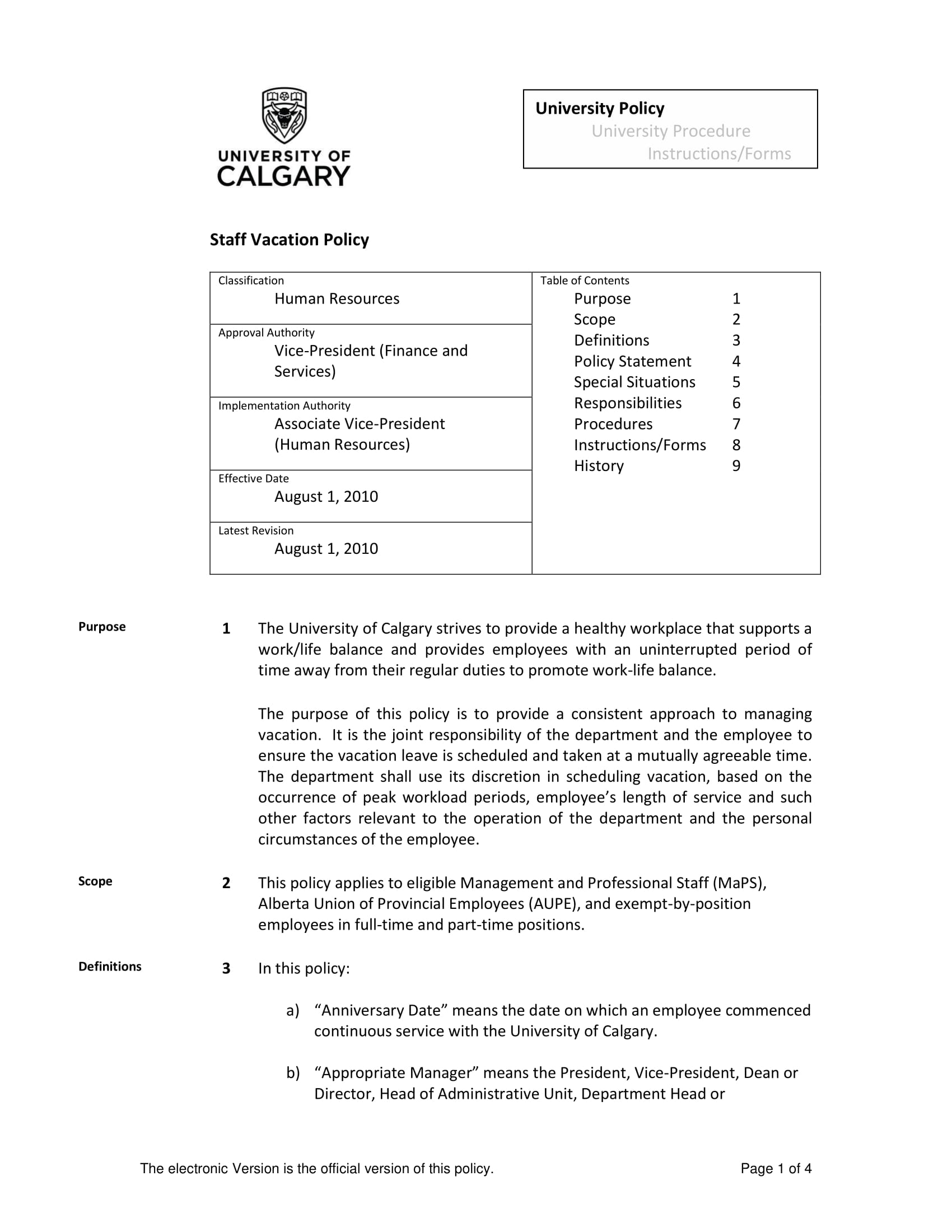 Employee Vacation Policy Template
