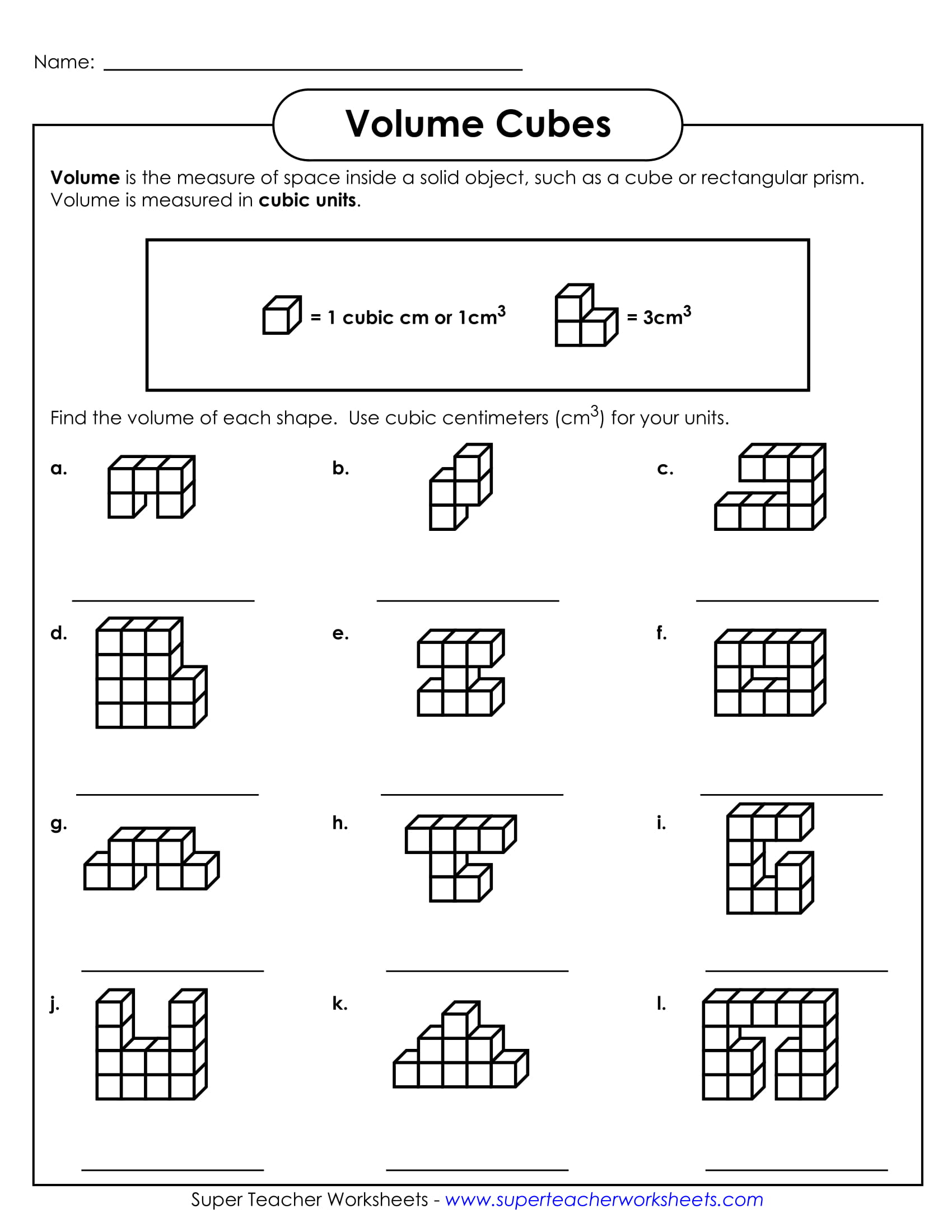 Volume With Unit Cubes Worksheet