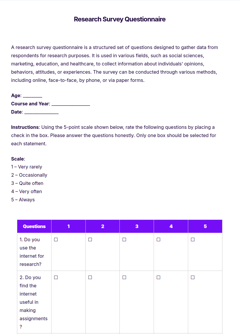Questionnaire Examples For Research Types Of Survey Questions