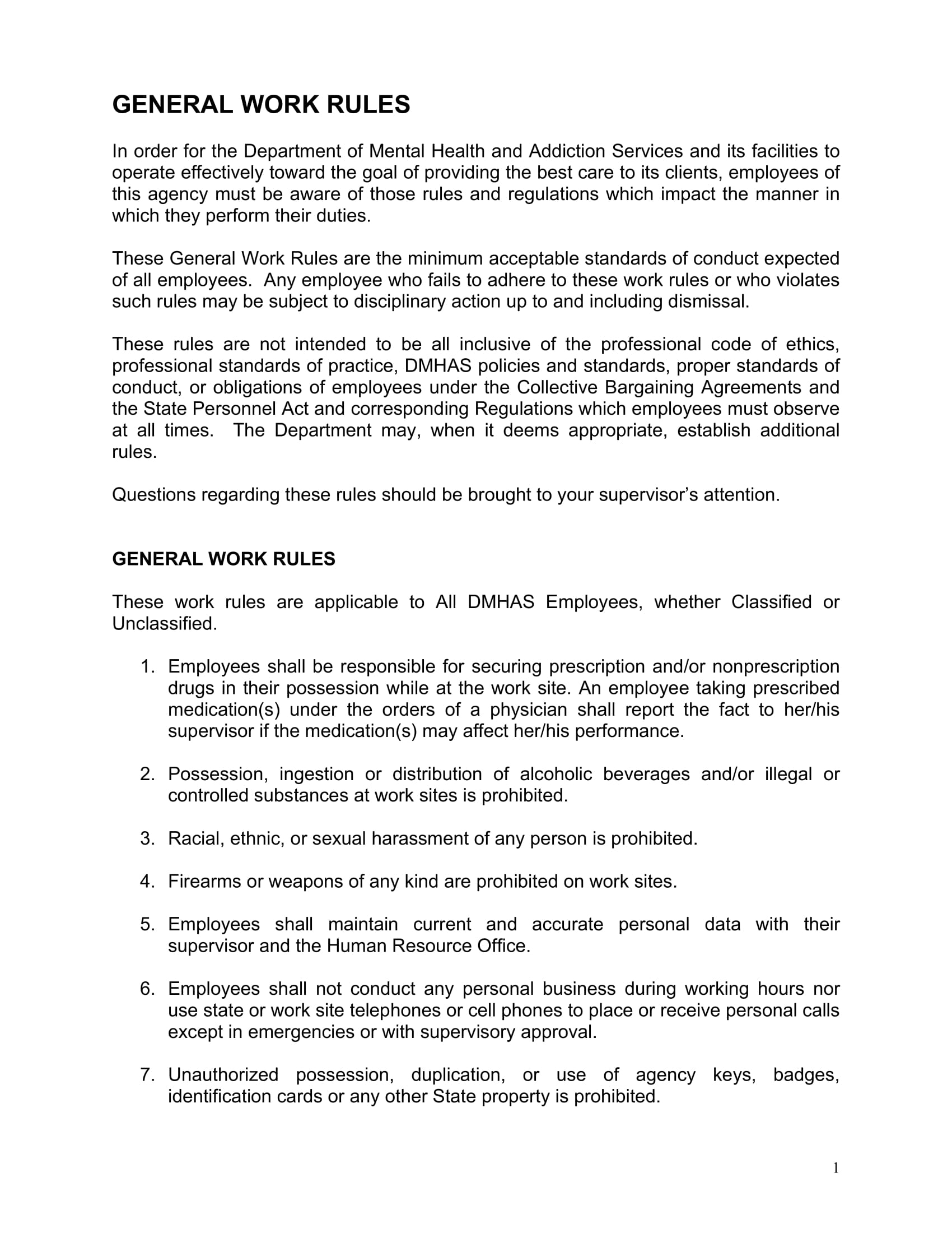 Employee Work Rules 14 Examples PDF Tips