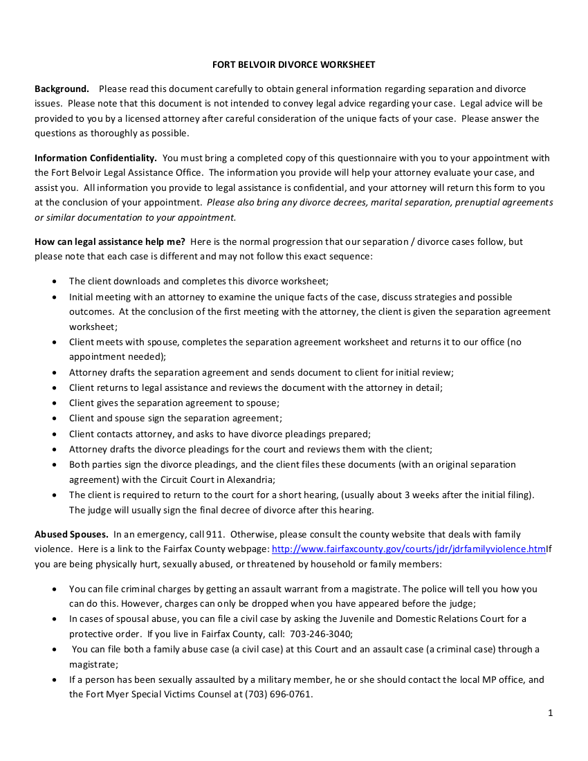 Divorce Worksheet - 7+ Examples, Format, Pdf