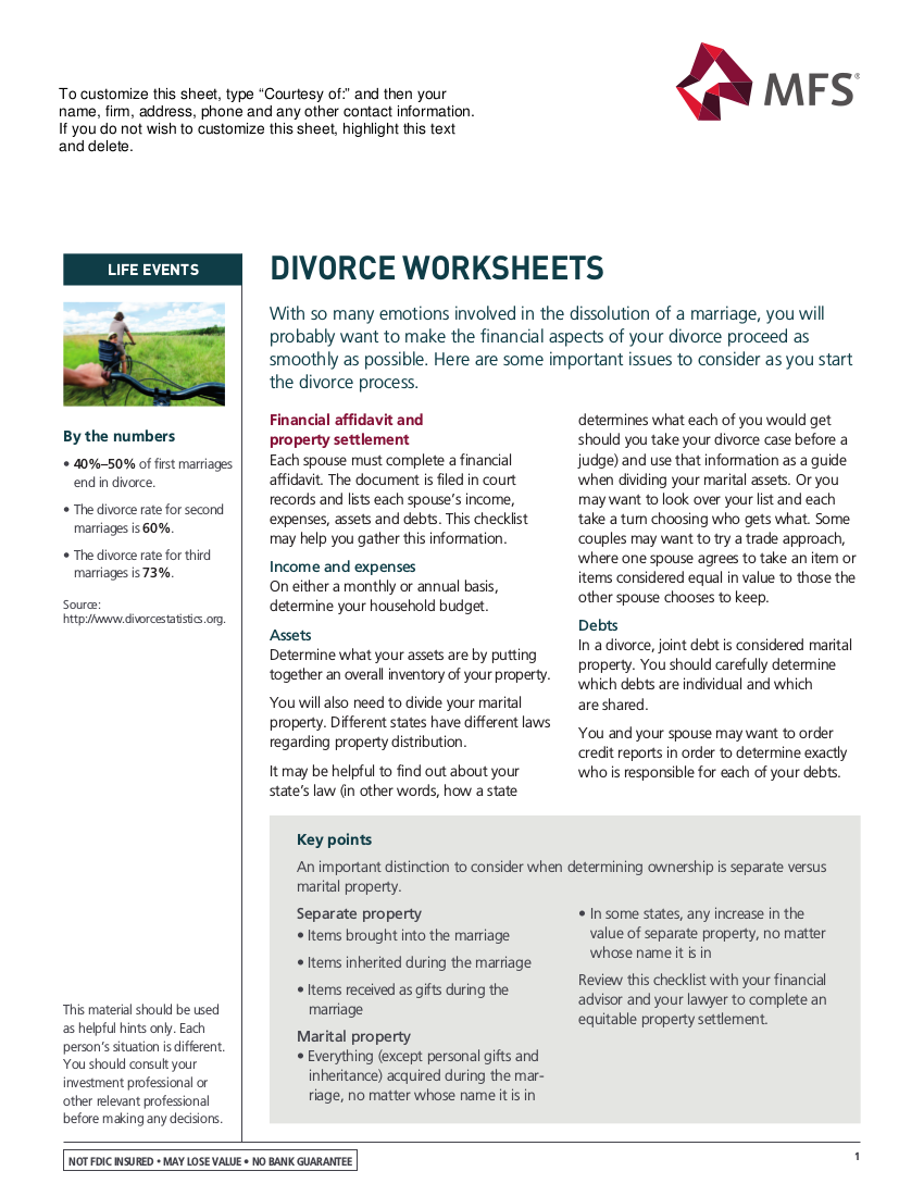 Divorce Worksheet - 7+ Examples, Format, Pdf