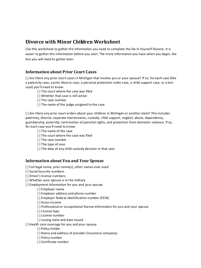 Divorce Worksheet - 7+ Examples, Format, Pdf