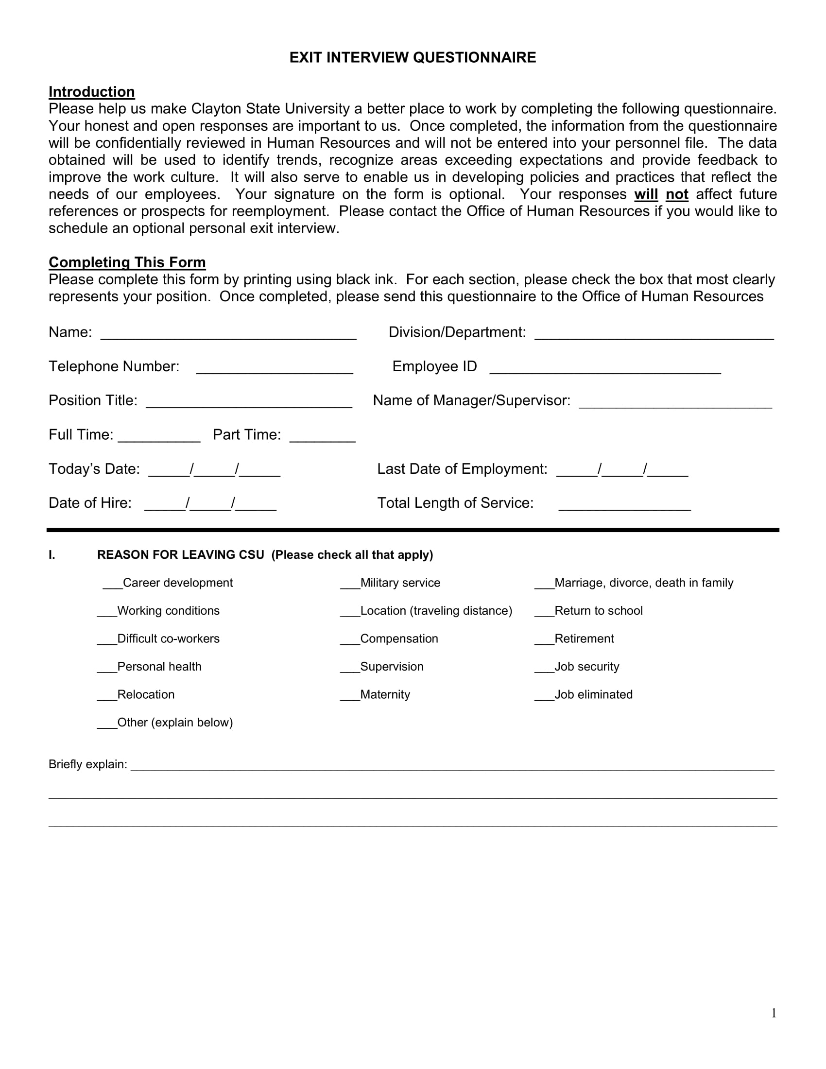 Employee Exit ionnaire 10 Examples Format Pdf Examples