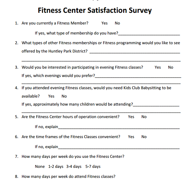Fitness Survey - 10+ Examples, Format, Pdf