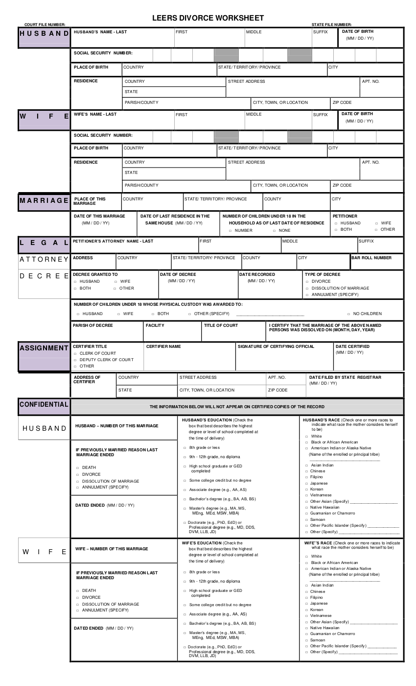 Divorce Worksheet - 7+ Examples, Format, Pdf