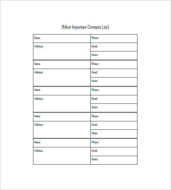 Contact List Examples 10 PDF Examples