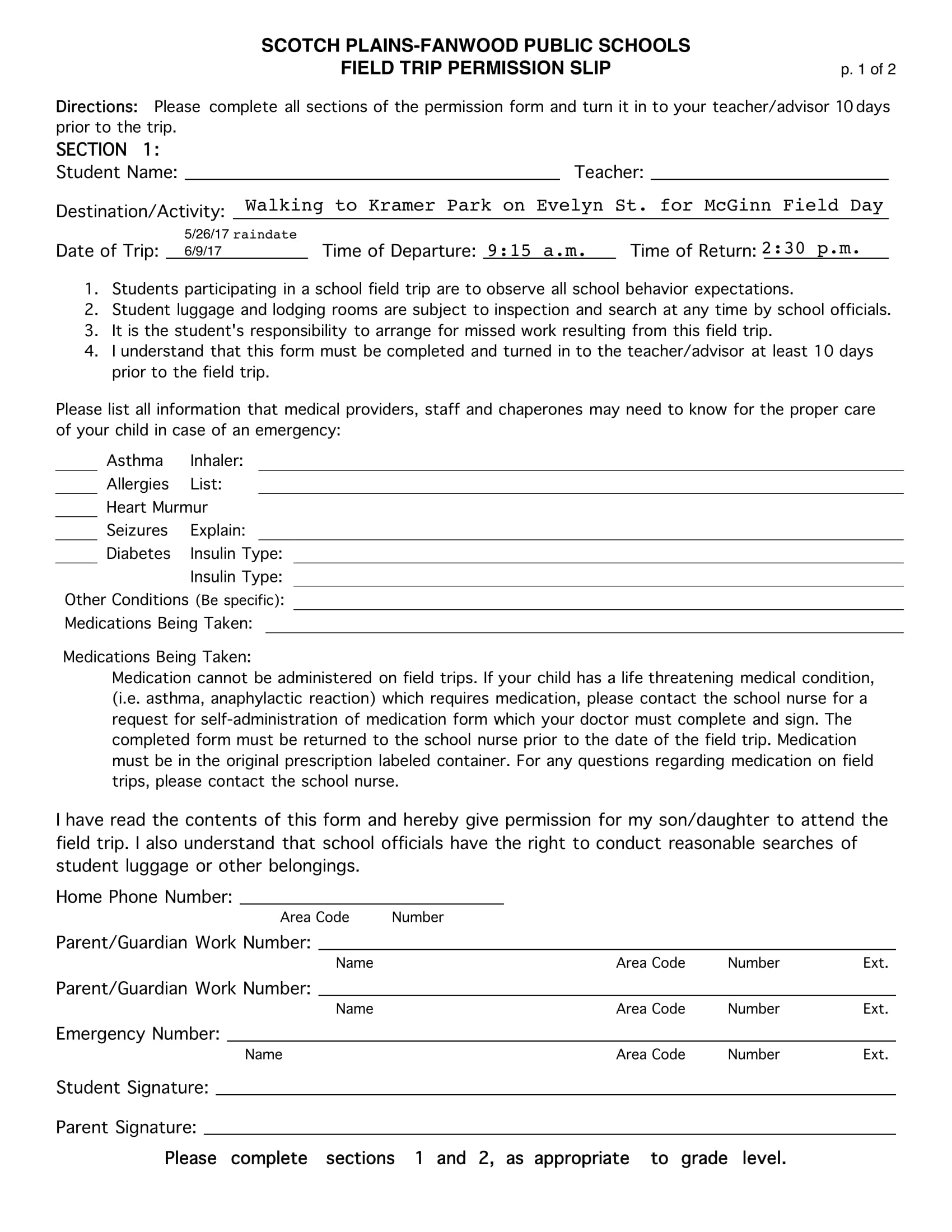 12 Permission Slip Templates And Examples PDF Examples