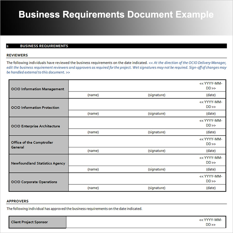 Sample Business Requirement Document Template Professional Sample