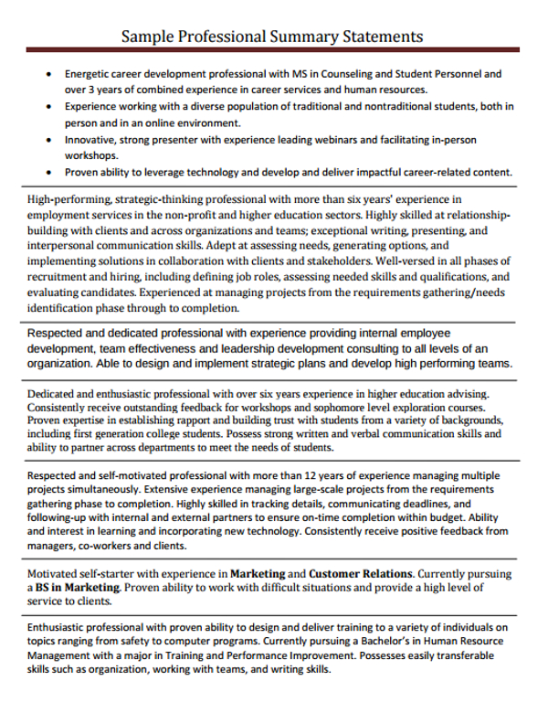 16 Personal Summary Examples PDF Examples
