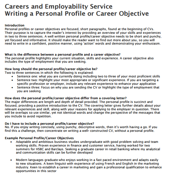 Personal Profile Cv Beispiel