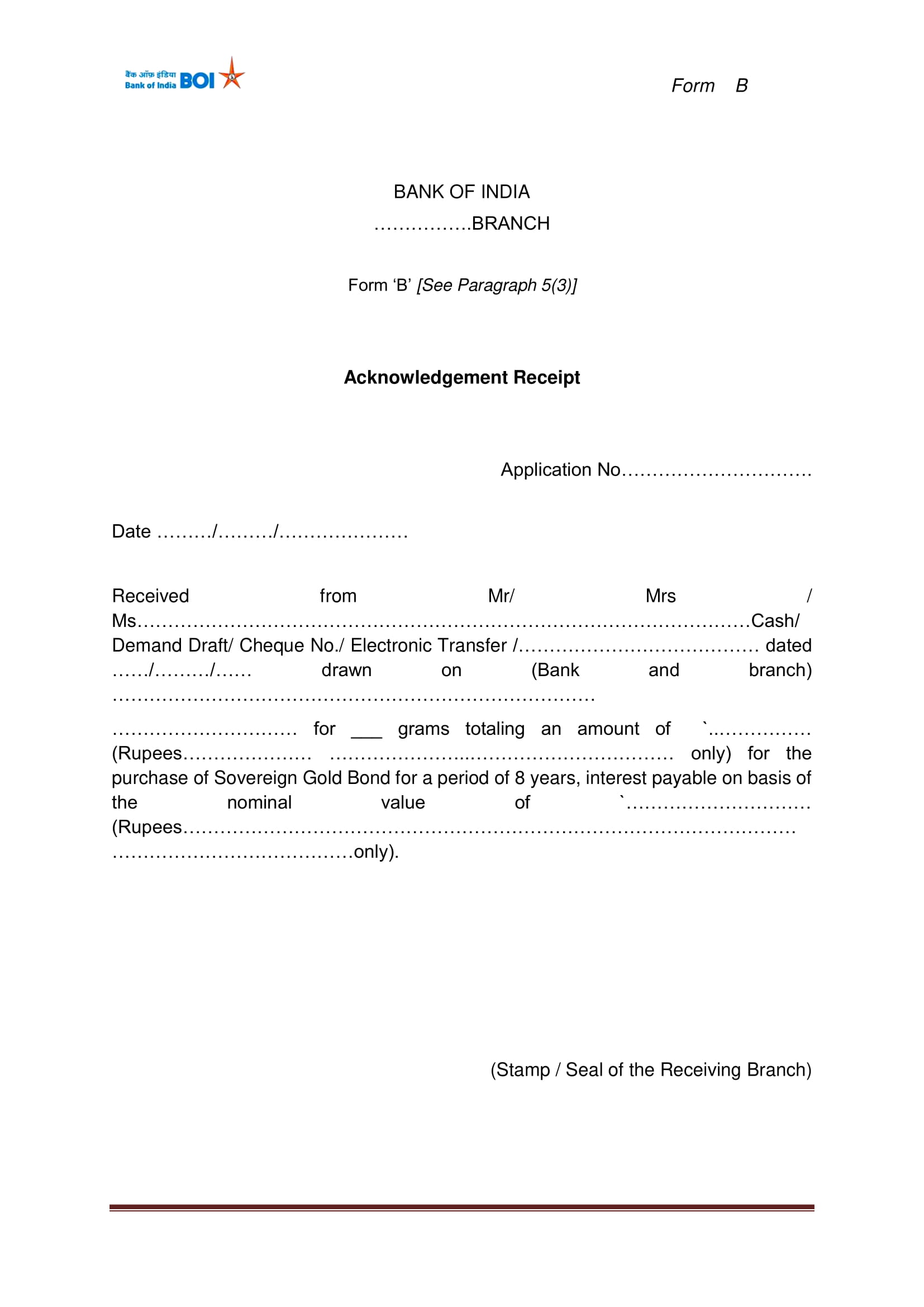 Sample Of Acknowledgement Receipt Form