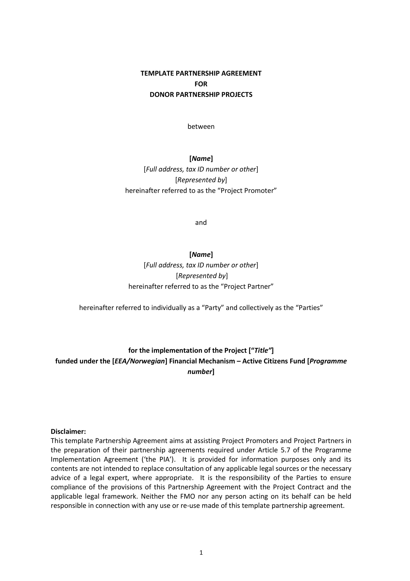 Financial Partnership Agreement Template Master Template