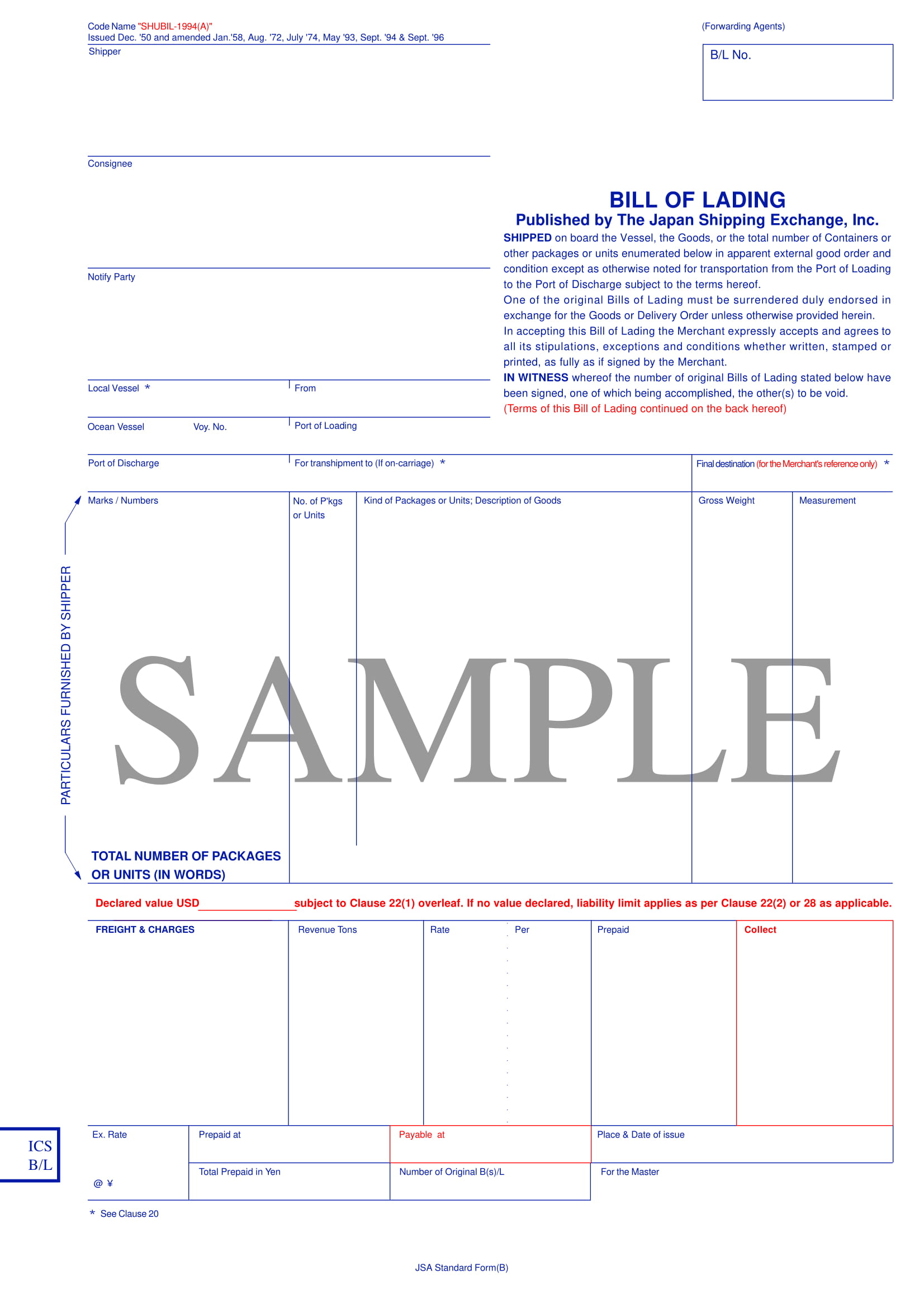 Bill Of Lading Form 19 Examples Format Pdf Examples