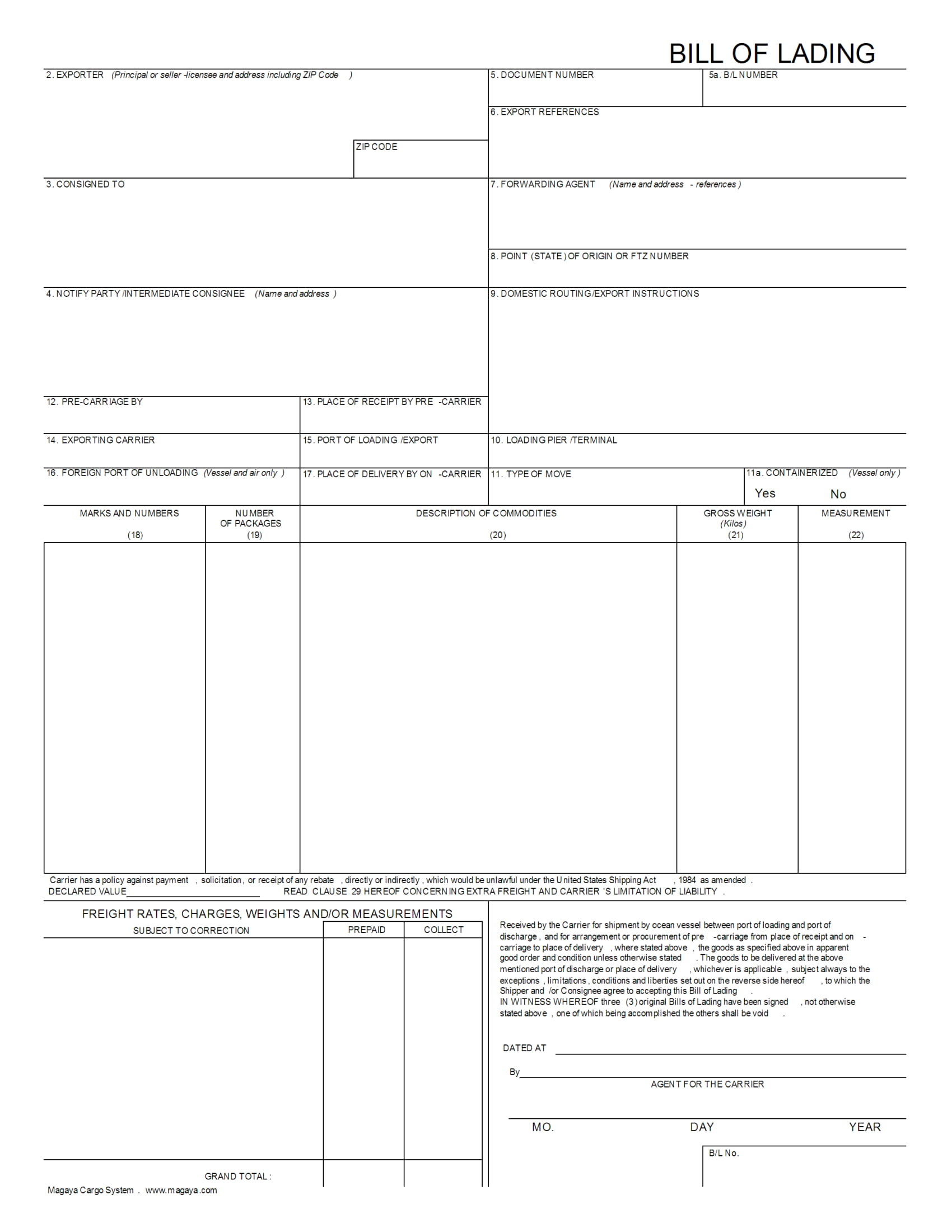 Bill Of Lading Form Examples