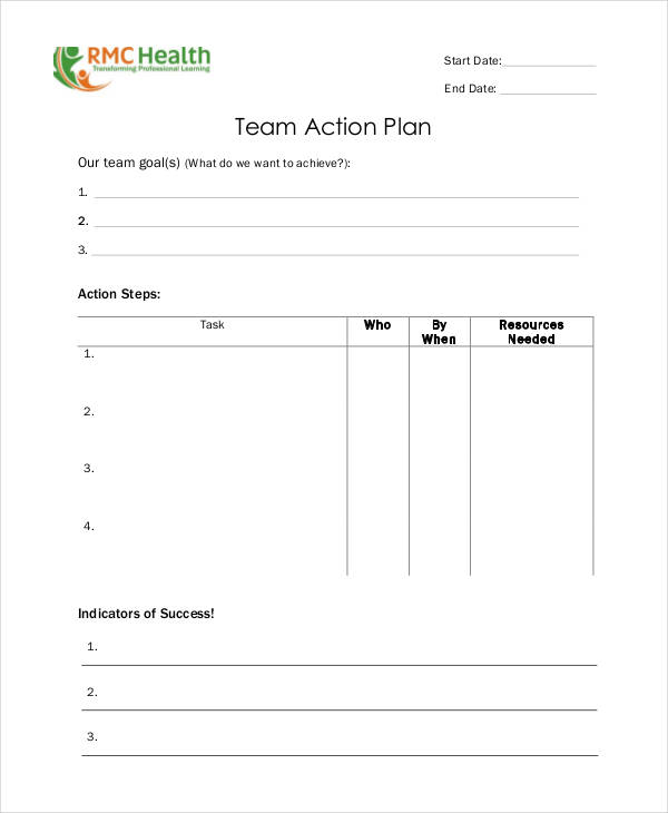 Team Action Plan 11 Examples Format Pdf Examples