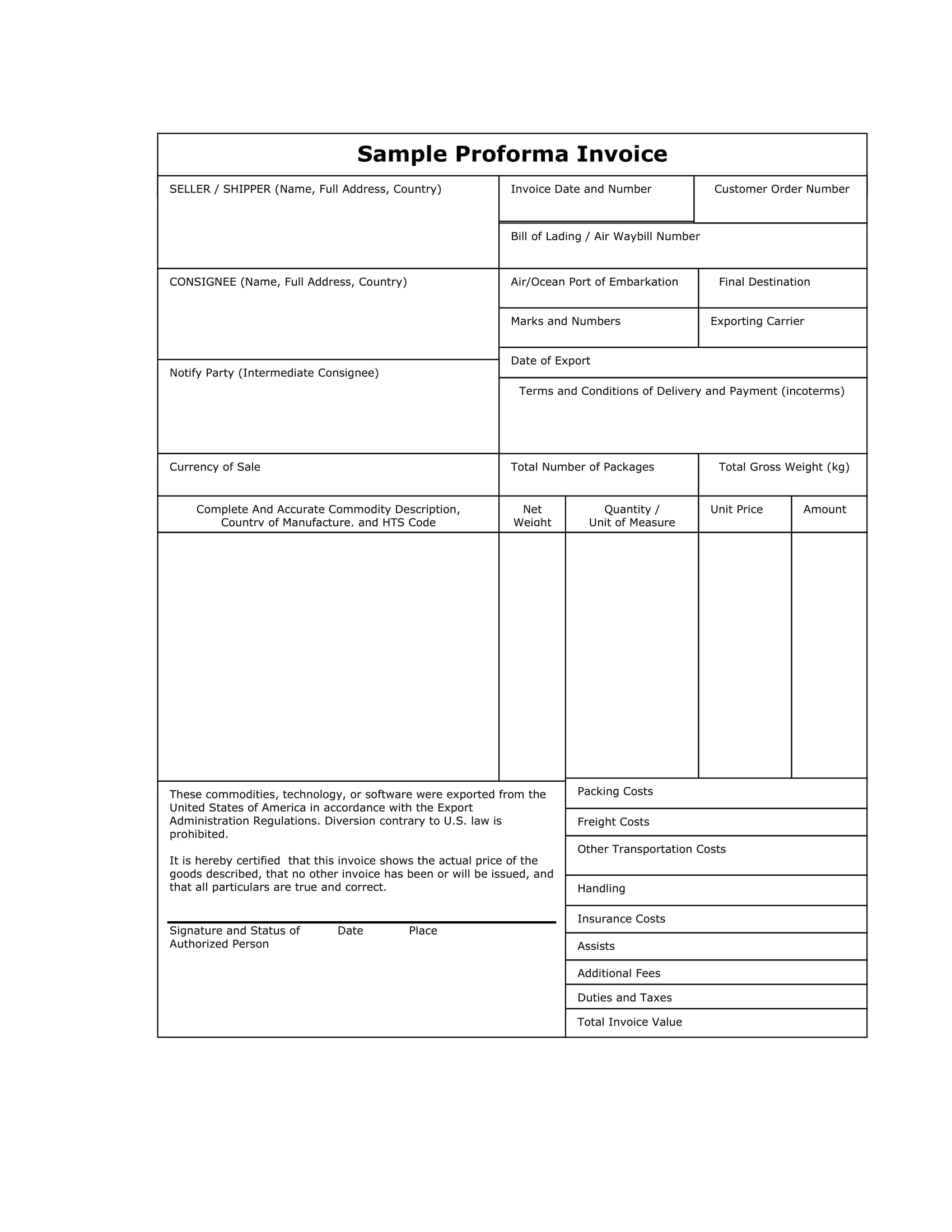 Pro Forma Invoice Examples 13 PDF Word Examples