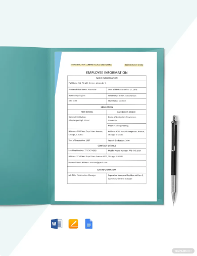 Employee Information Form - 17+ Examples, Format, Pdf | Examples