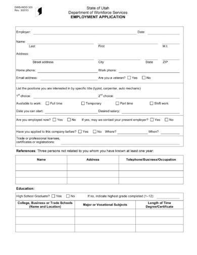 Blank Employment Application - 13+ Examples, Format, Pdf