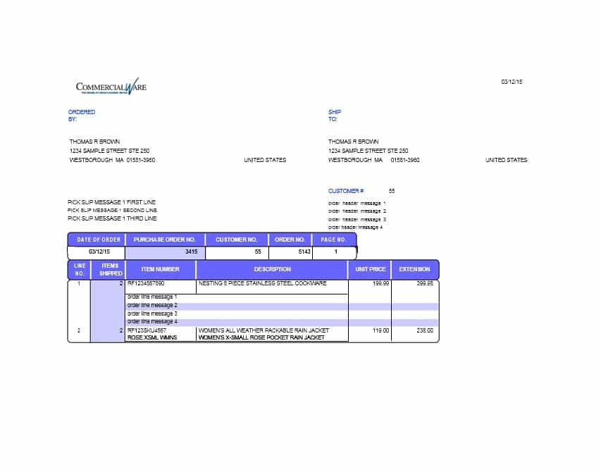 Packing Slip Examples