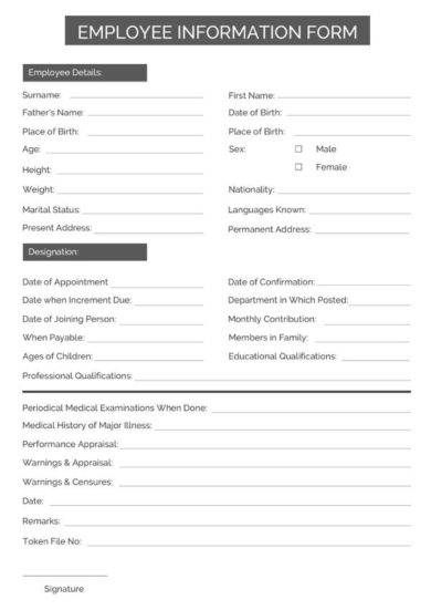 Employee Information Form - 17+ Examples, Format, Pdf | Examples